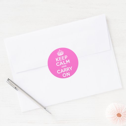 Rose Pink Keep Calm and Carry On Classic Round Sticker | Zazzle