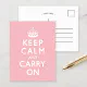 Rose Pink Keep Calm and Carry On Postcard | Zazzle