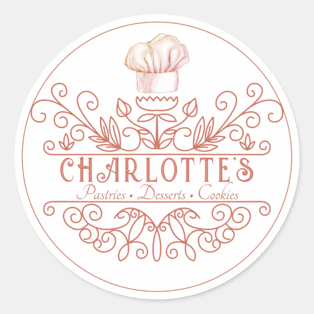 Rose Pink Logo Bakery Baker's Logo Product Labels | Zazzle