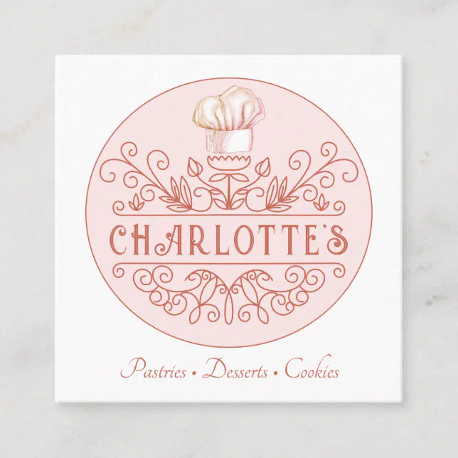 Rose Pink Logo Bakery Pastry Chef Baker's Square Business Card | Zazzle