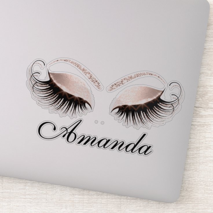 Rose Pink Makeup Artist Lashes Extension Name Sticker | Zazzle
