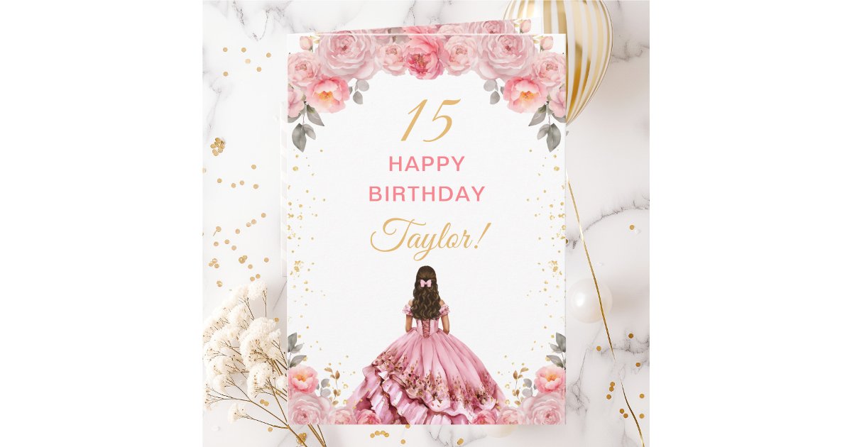 Rose Pink Princess Floral Happy Birthday Card | Zazzle