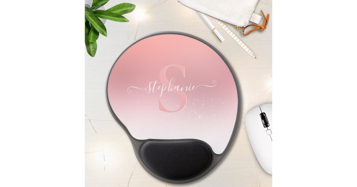 Rose Pink Shimmer Glitter Sparkle Monogrammed Gel Mouse Pad | Zazzle