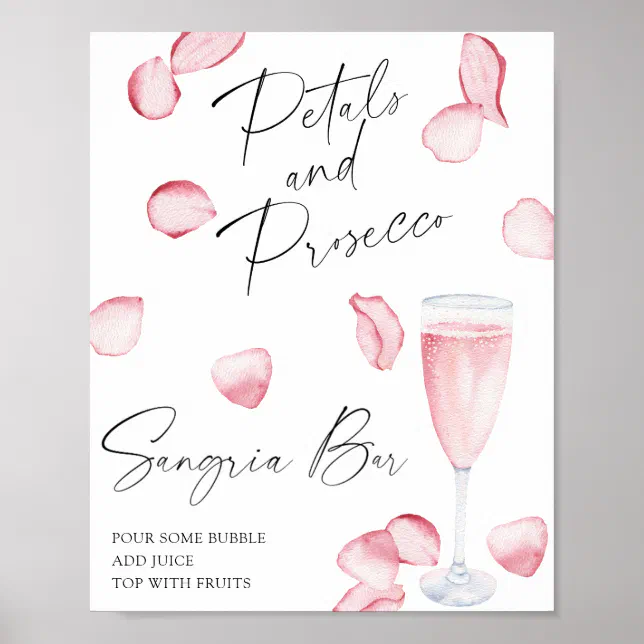 Rose prosecco bridal shower - sangria bar poster | Zazzle
