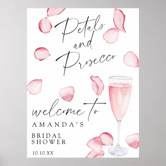 Rose prosecco welcome bridal shower party poster | Zazzle