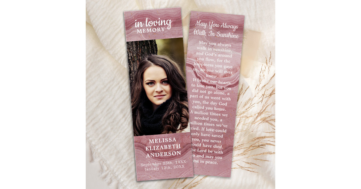 Rose Quartz Memorial Prayer Funeral Poem Bookmark | Zazzle