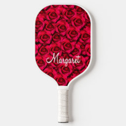 Rose Red Roses Elegant Script Floral Custom Name Pickleball Paddle | Zazzle