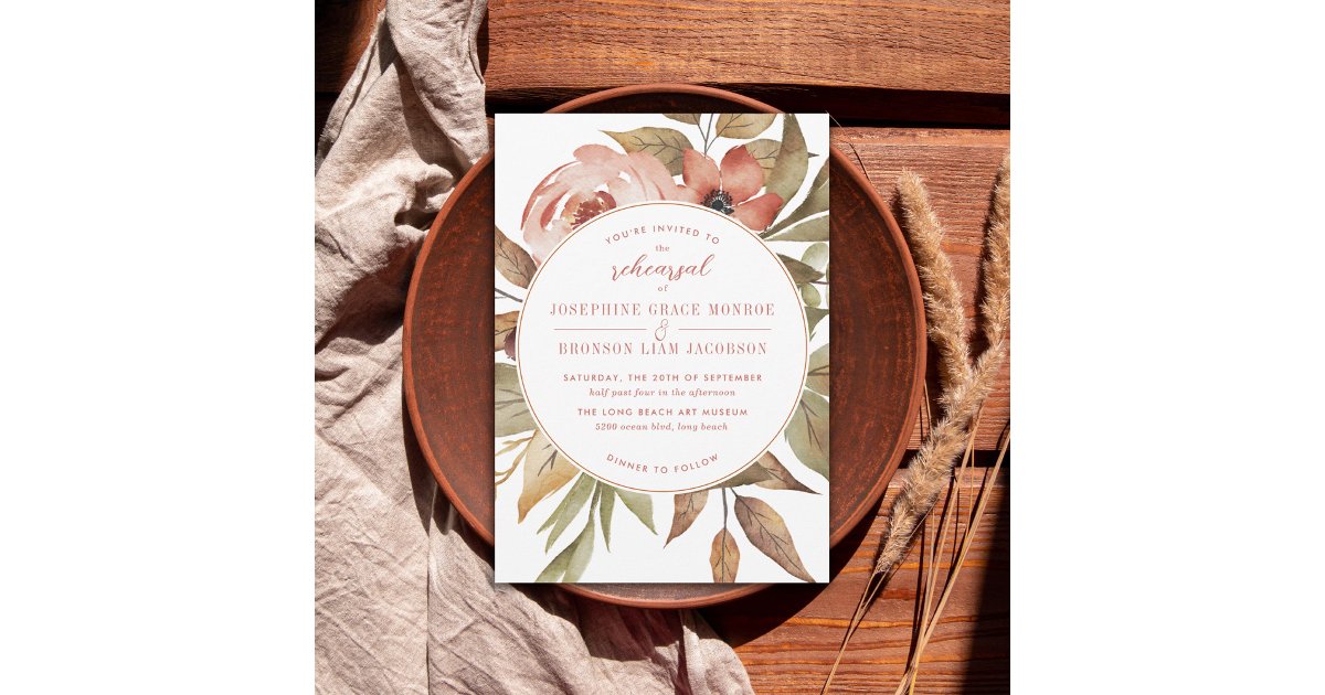 Rose Sage Green Fall Rehearsal Dinner Invitation | Zazzle