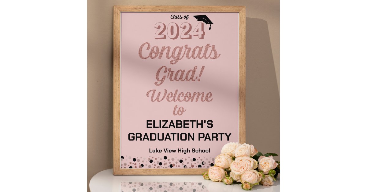 Rose Script Congrats Grad Pink Welcome Sign | Zazzle