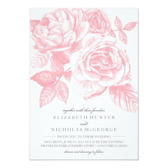 Rose Sketch Wedding Invitation in Pink | Zazzle.com