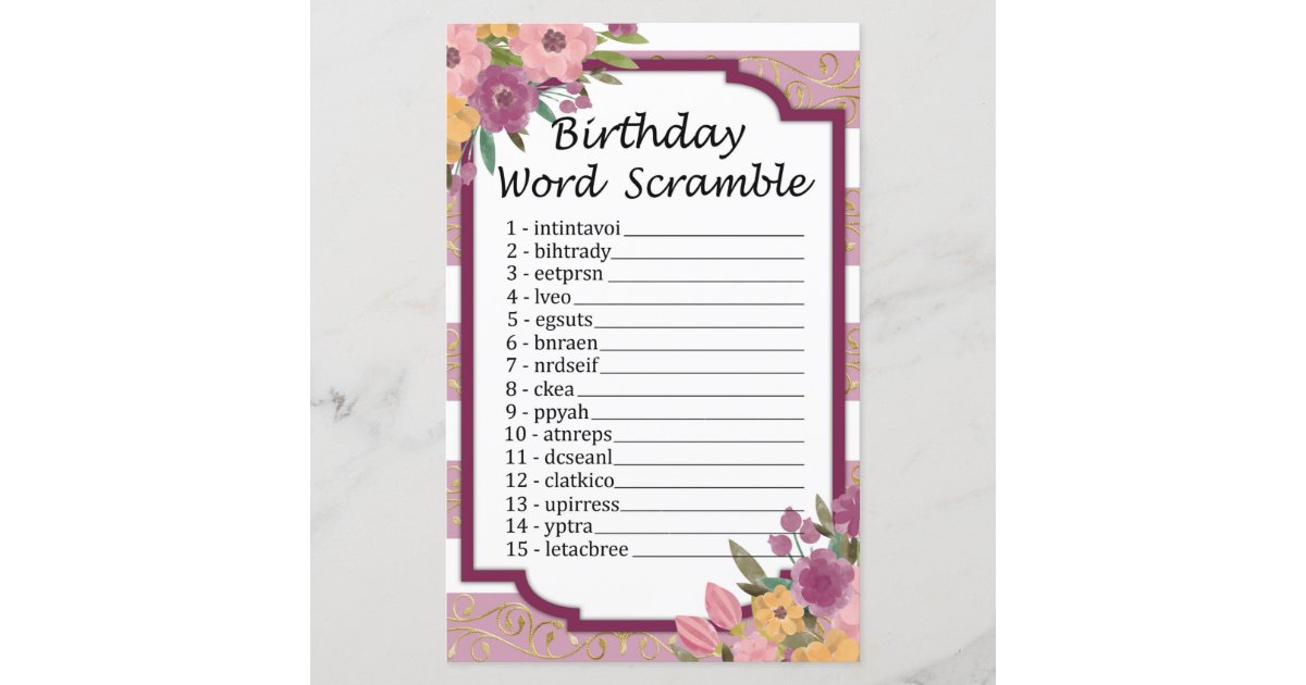 Rose Striped Birthday Word Scramble Game | Zazzle