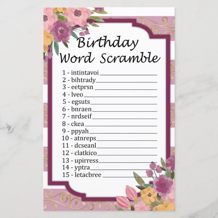 Rose Striped Birthday Word Scramble Game | Zazzle.com