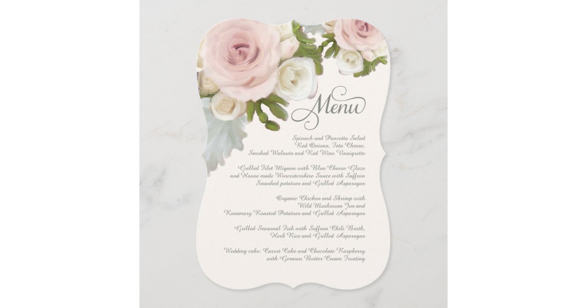 Rose Succulent Romantic Floral Wedding Menu | Zazzle