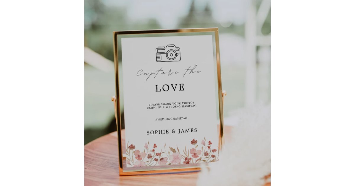 Rose Wedding Photo Hashtag Sign, Capture the Love Invitation | Zazzle