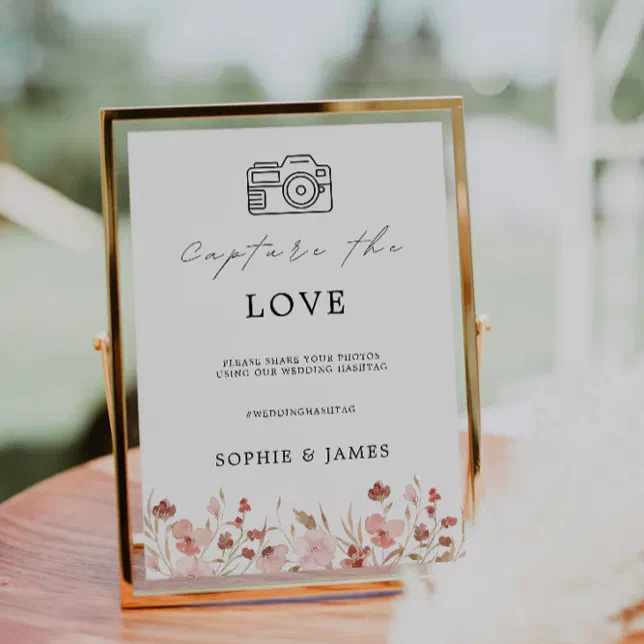 Rose Wedding Photo Hashtag Sign, Capture the Love Invitation | Zazzle