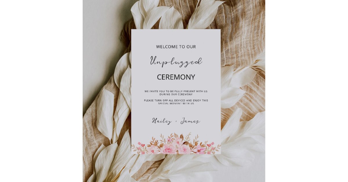Rose Wedding Unplugged Ceremony Sign, Invitation | Zazzle