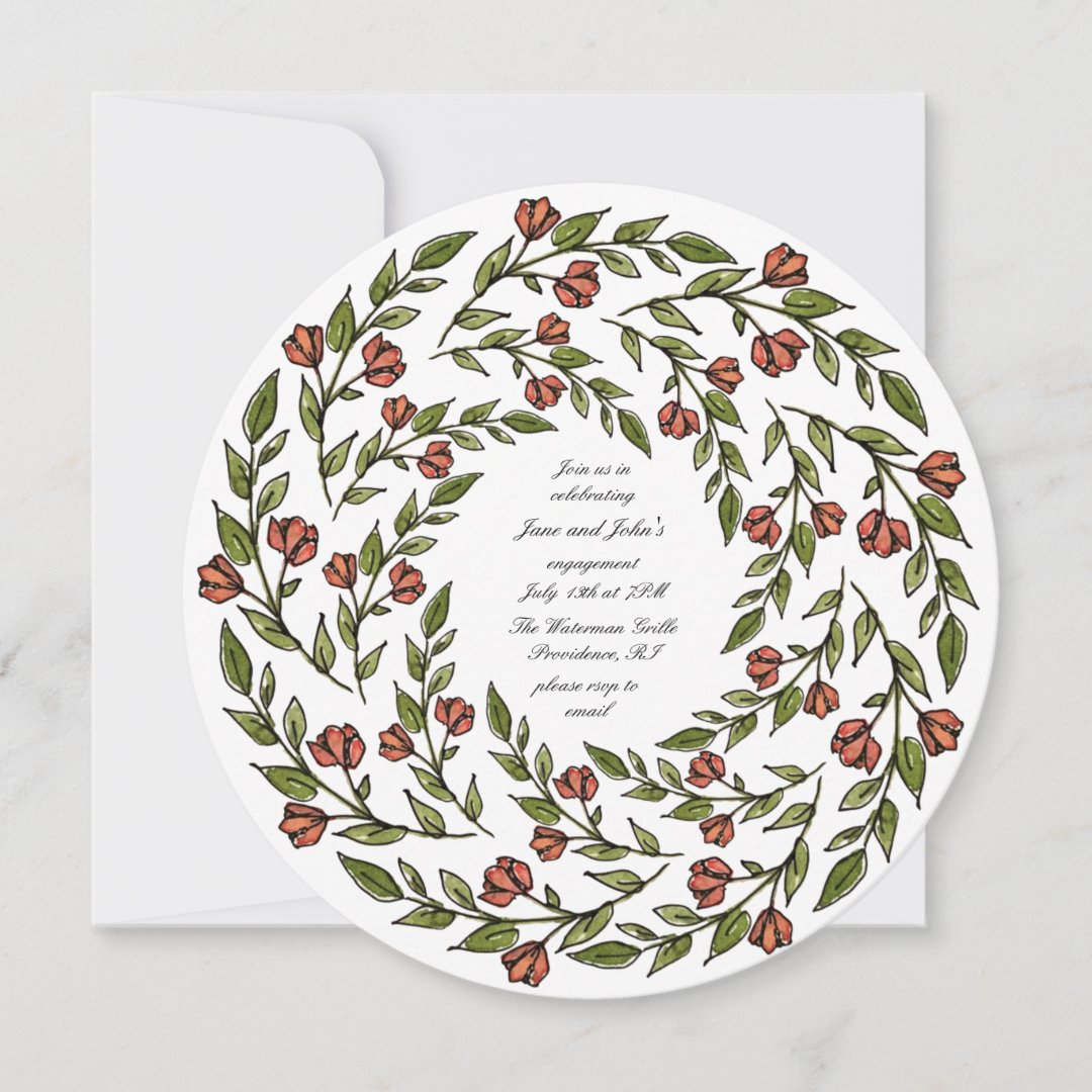 Rose Wreath Circular Invitation | Zazzle