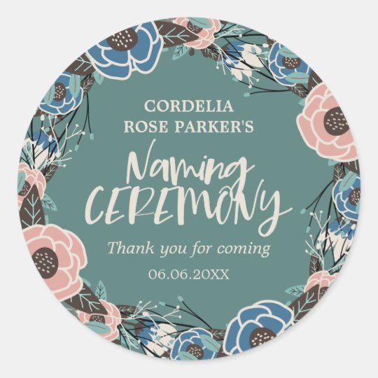 Rose Wreath | Thank You Naming Ceremony Classic Round Sticker | Zazzle.com