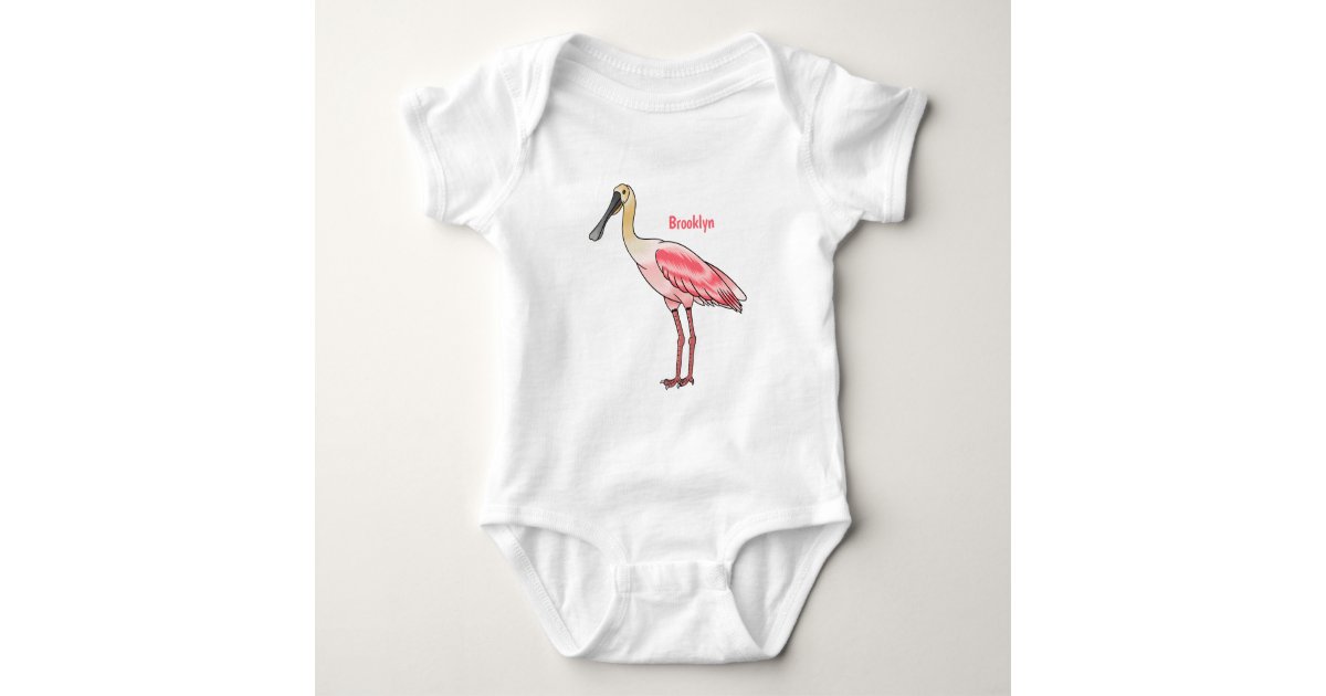 Roseate spoonbill bird cartoon illustration baby bodysuit | Zazzle