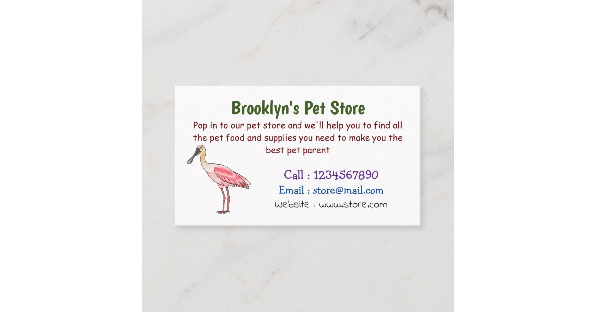 Roseate spoonbill bird cartoon illustration business card | Zazzle
