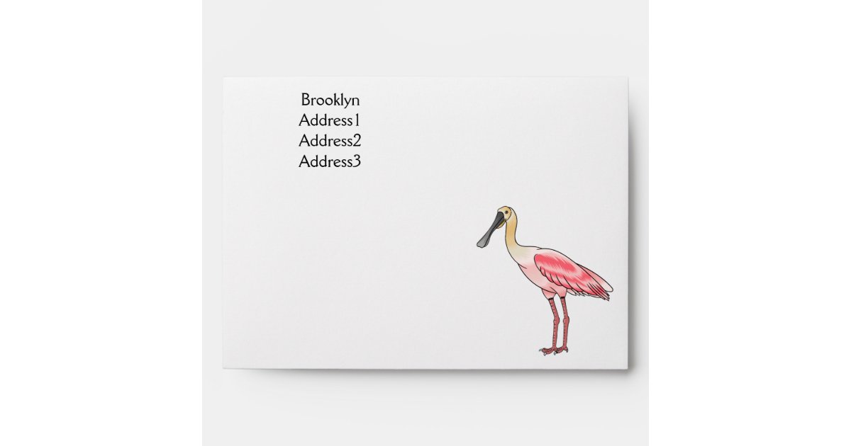 Roseate spoonbill bird cartoon illustration envelope | Zazzle