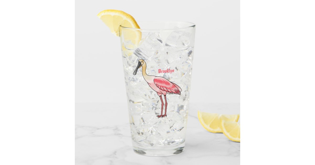 Roseate spoonbill bird cartoon illustration glass | Zazzle