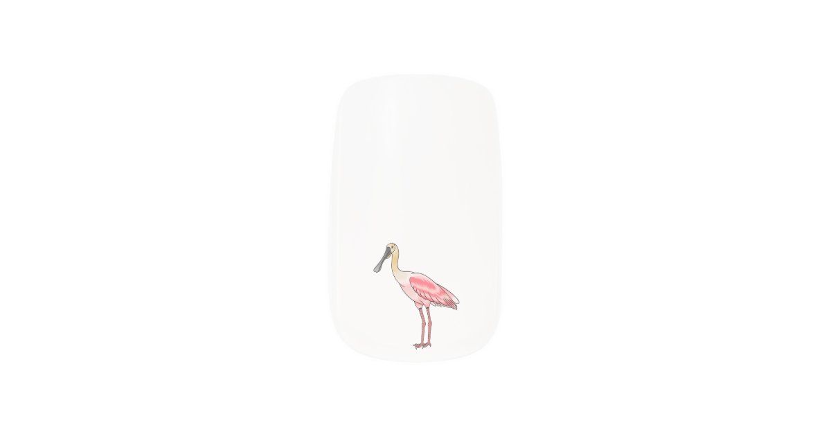 Roseate spoonbill bird cartoon illustration minx nail art | Zazzle