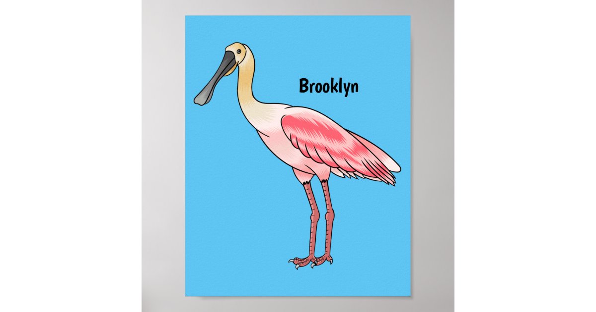 Roseate spoonbill bird cartoon illustration poster | Zazzle
