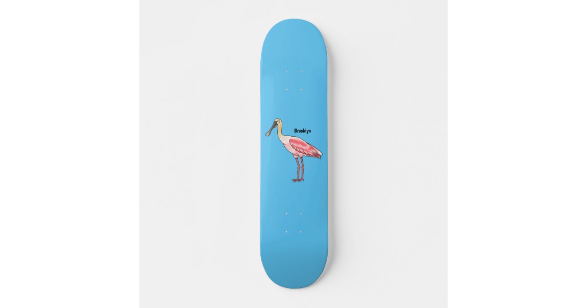 Roseate spoonbill bird cartoon illustration skateboard | Zazzle