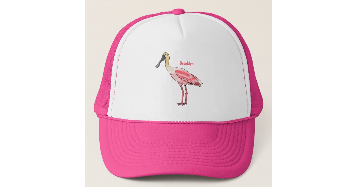 Roseate spoonbill bird cartoon illustration trucker hat | Zazzle