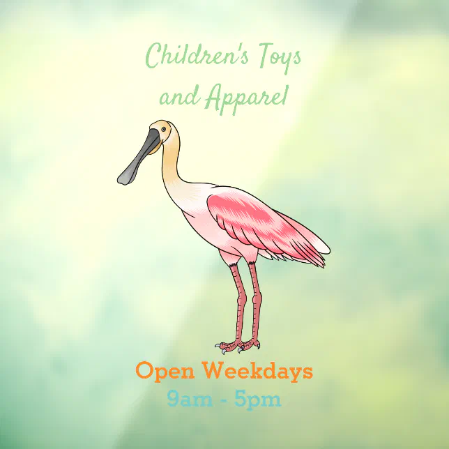 Roseate spoonbill bird cartoon illustration window cling | Zazzle