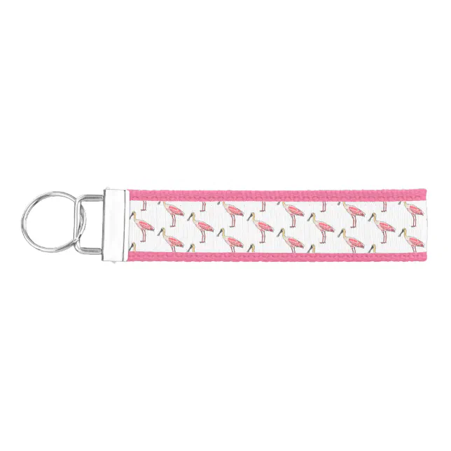 Roseate spoonbill bird cartoon illustration wrist keychain | Zazzle