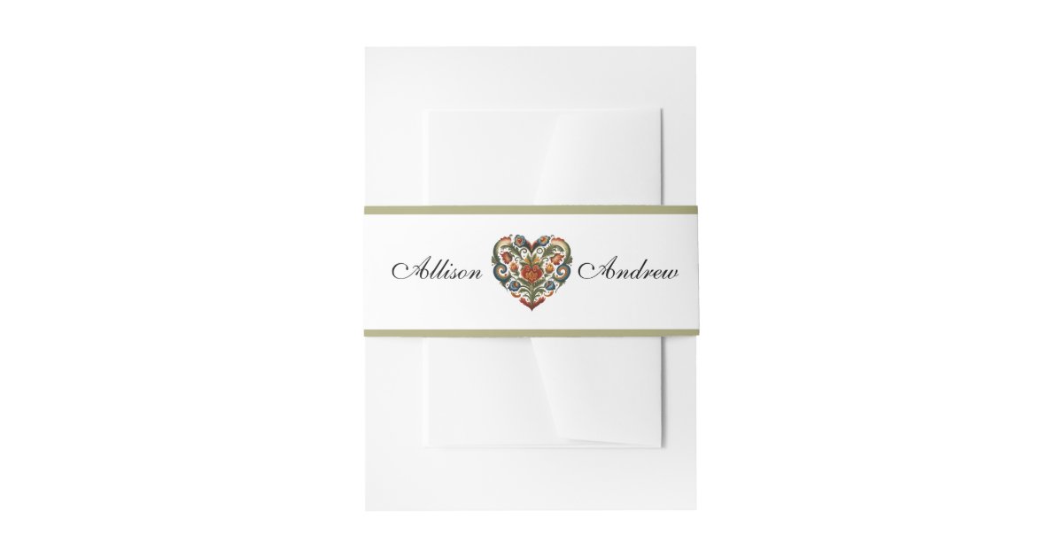 Rosemaling Heart | Norwegian Folk Art Invitation Belly Band | Zazzle