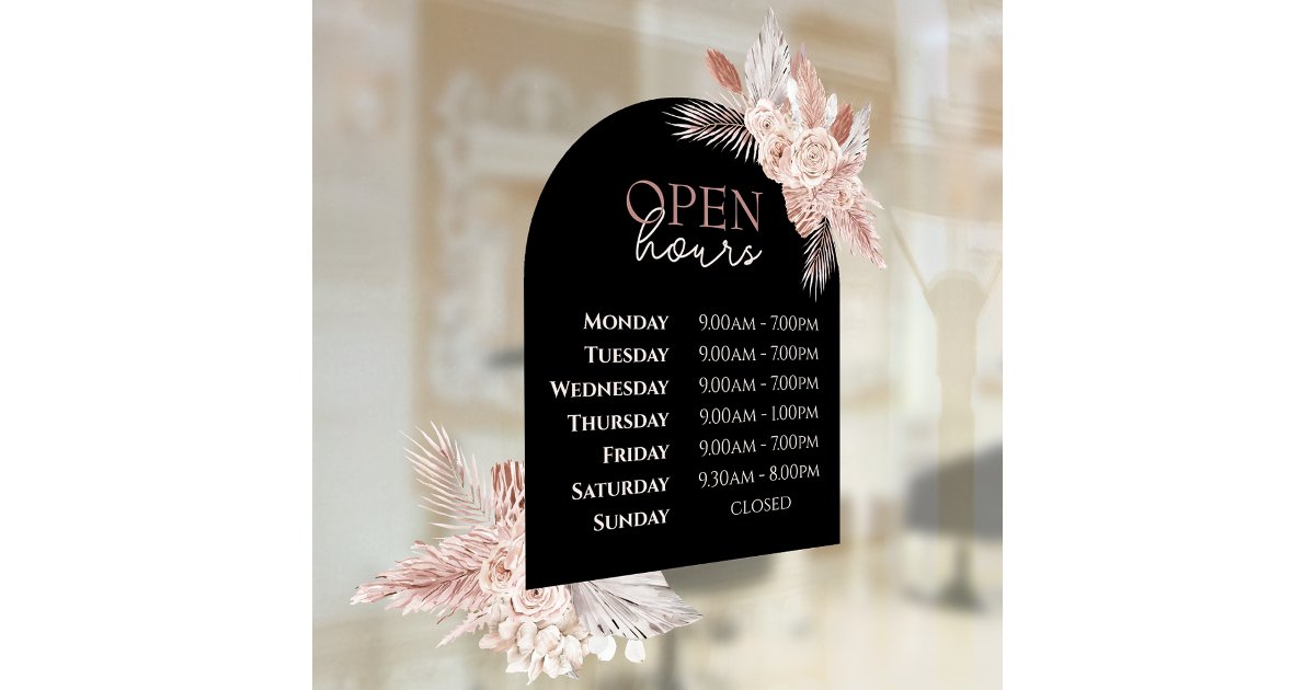 Roses and Black Arch Open Hours Window Cling | Zazzle