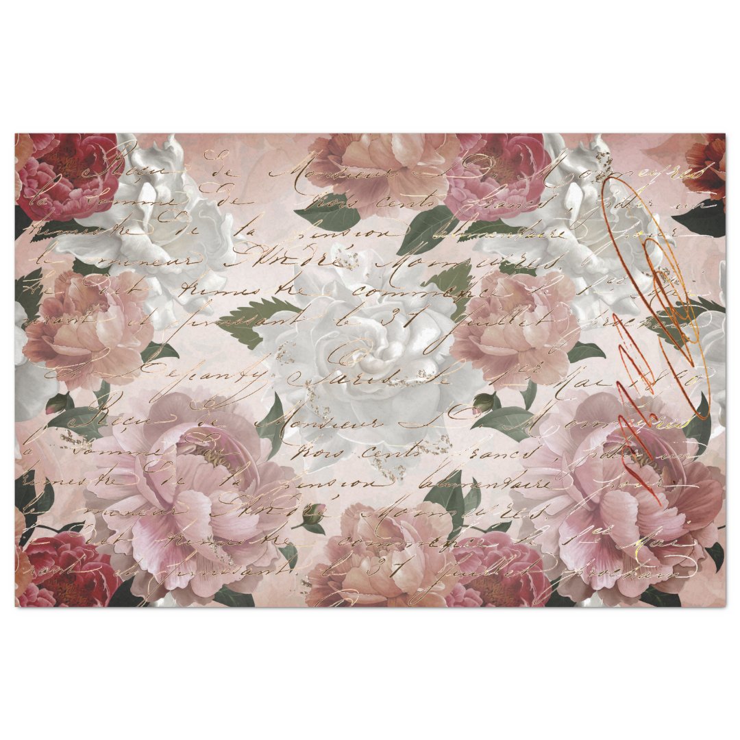 Roses and French Handwriting Tissue Paper | Zazzle