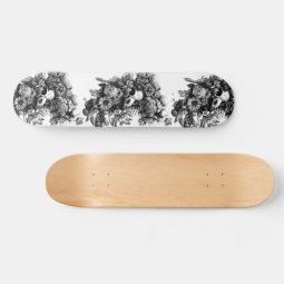 Roses and Moths - Black Skateboard | Zazzle