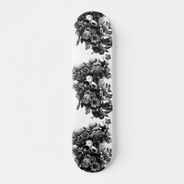 Roses and Moths - Black Skateboard | Zazzle