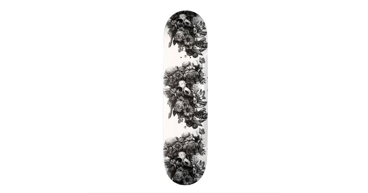 Roses and Moths - Black Skateboard | Zazzle.com