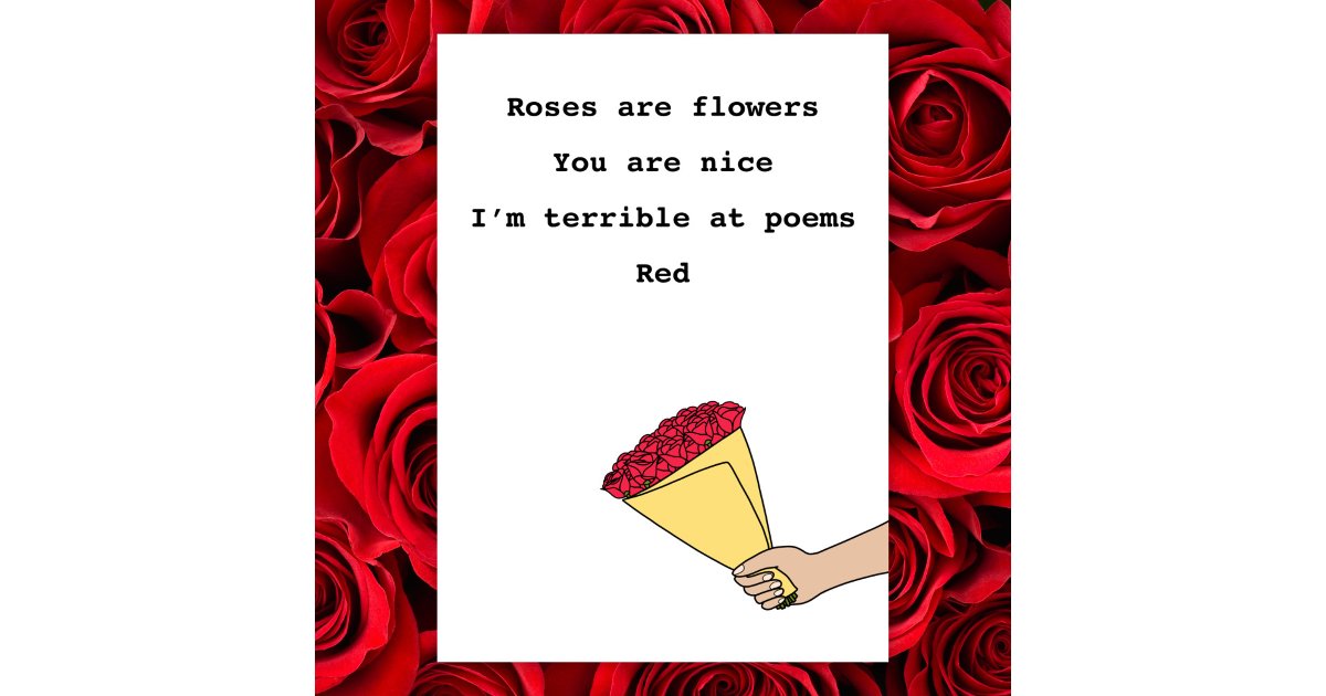 Roses are red funny poem Valentine’s Day flat Holiday Card | Zazzle