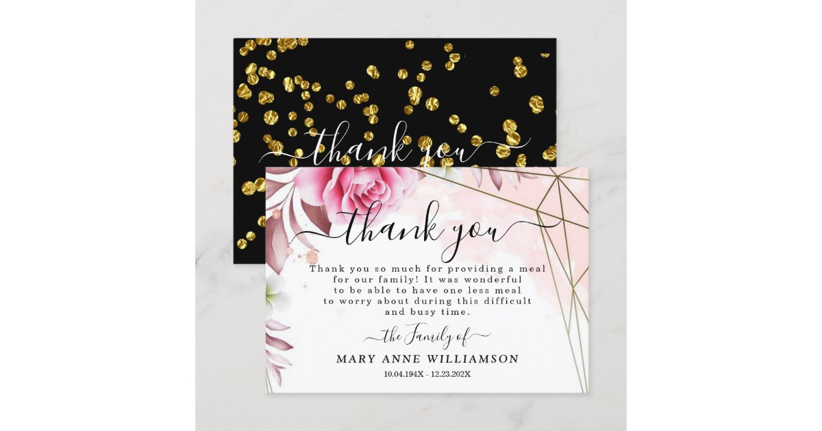 Roses Blush Funeral Food Thank You Card | Zazzle