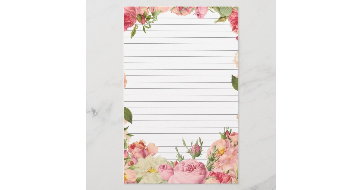 Roses Border Lined Paper | Zazzle