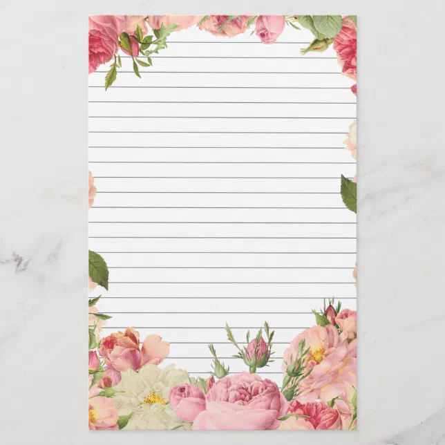 Roses Border Lined Paper | Zazzle