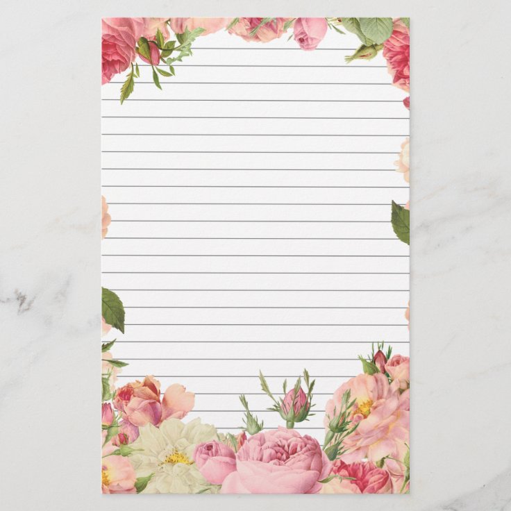 Roses Border Lined Paper | Zazzle