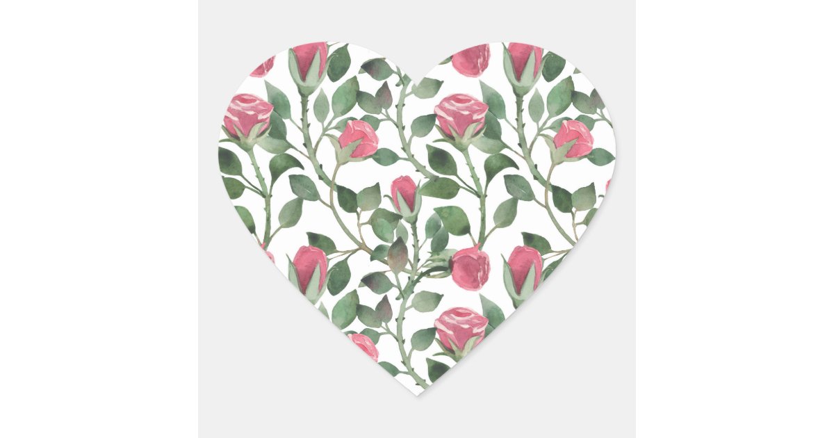 Roses design heart sticker | Zazzle