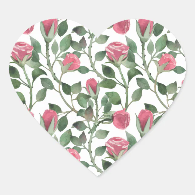 Roses design heart sticker | Zazzle