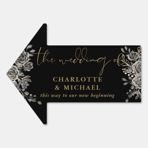 Roses Floral Gothic Wedding This Way Arrow Sign | Zazzle