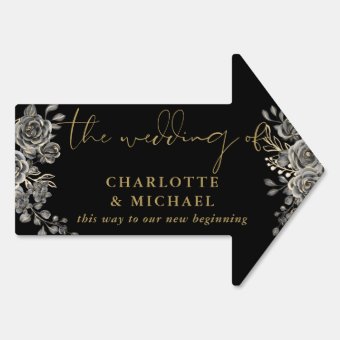 Roses Floral Gothic Wedding This Way Arrow Sign | Zazzle