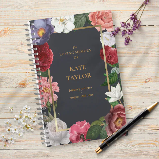 Roses Floral In Loving Memory Funeral Guest Book | Zazzle