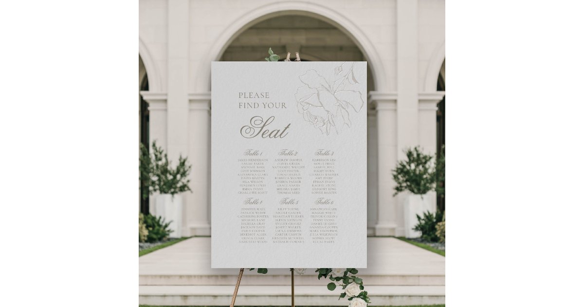 Roses Formal Classic Ivory Wedding Seating Chart Foam Board | Zazzle