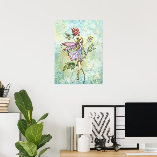 Rose's Friend Flower Fairy and Bunny Art Poster | Zazzle